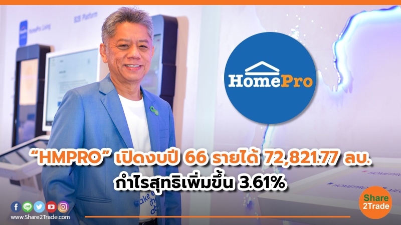 “HMPRO” เปิดงบปี 66 รายได้ 72,821.77ลบ. กำไรสุทธิเพิ่มขึ้น 3.61% | Share2Trade